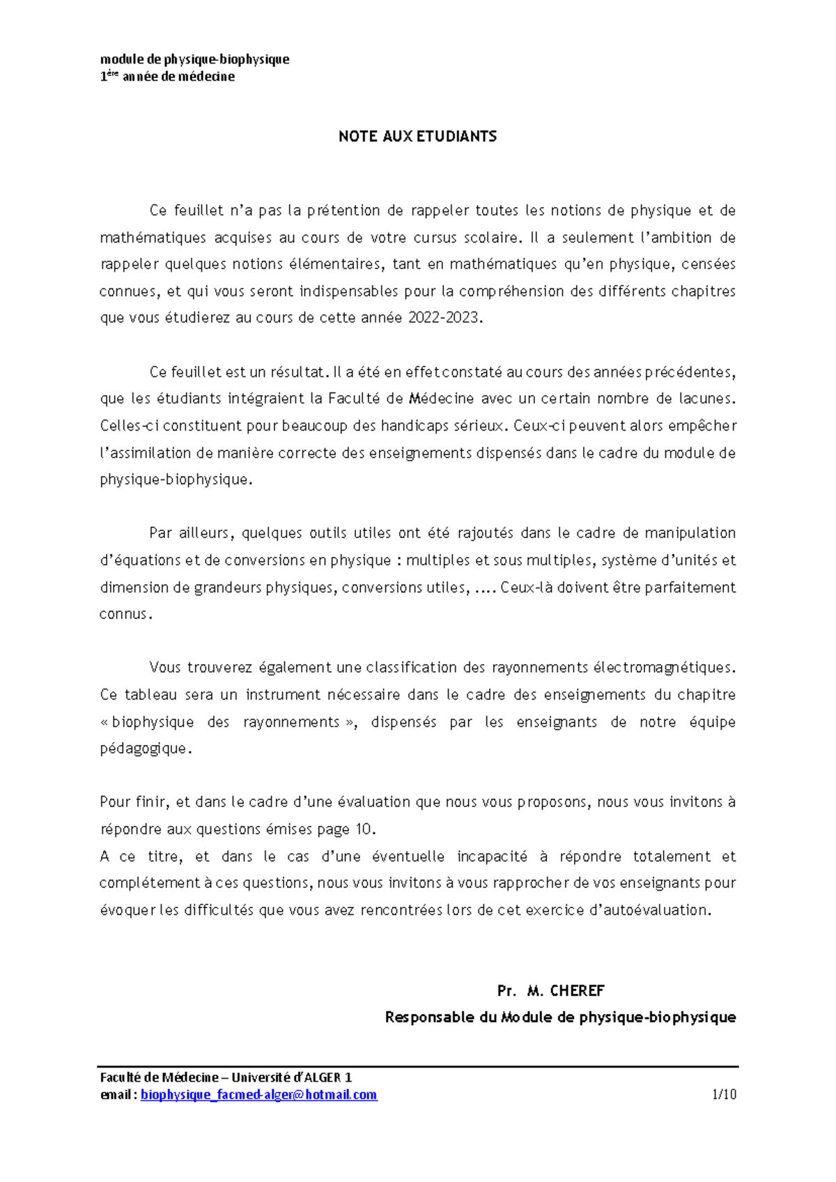 Feuillet introductif à l attention des étudiants de 1ère année de ...