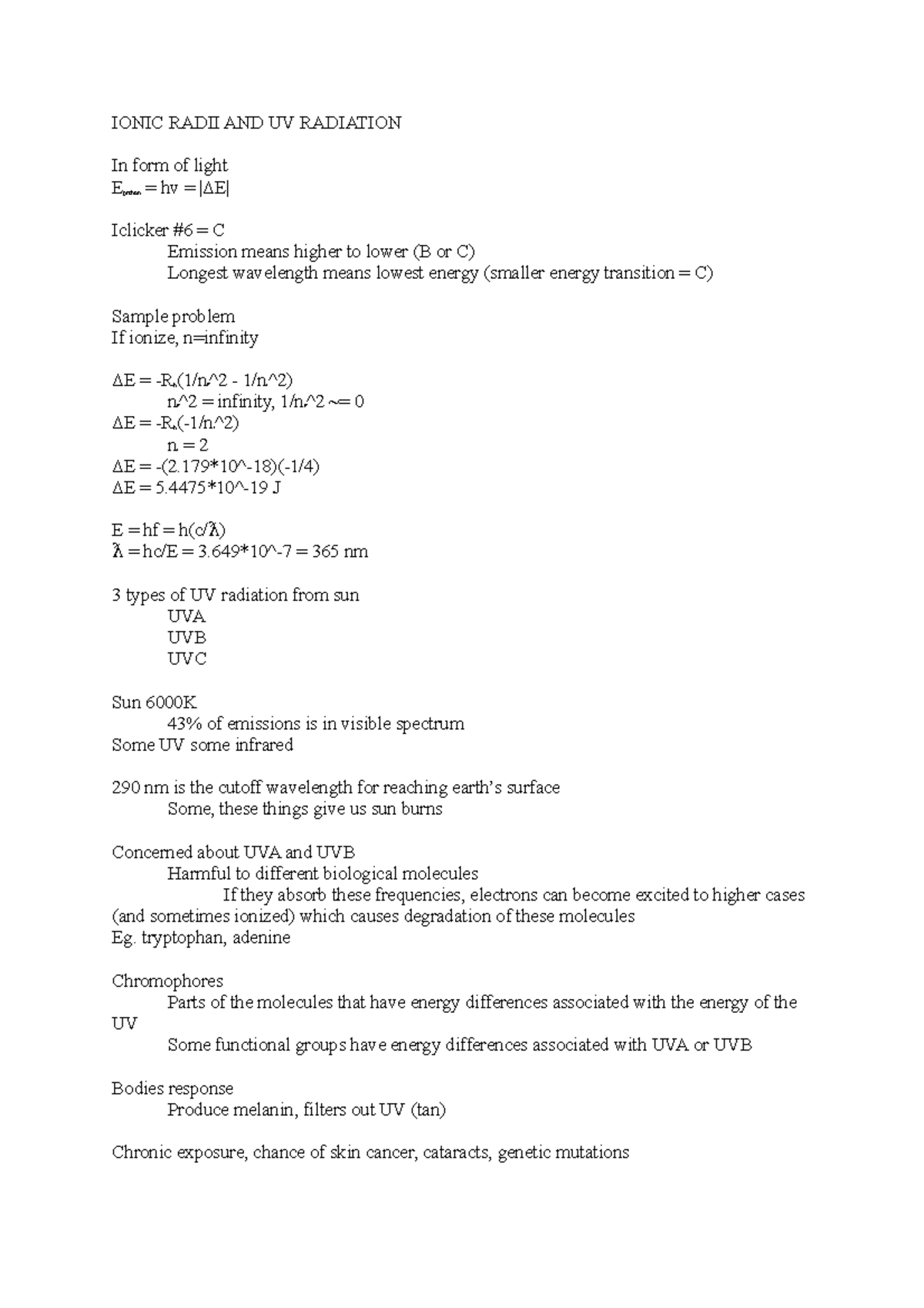 Chem 1A03 Ionic Radii AND UV Radiation - IONIC RADII AND UV RADIATION In form of light Eptohon ...