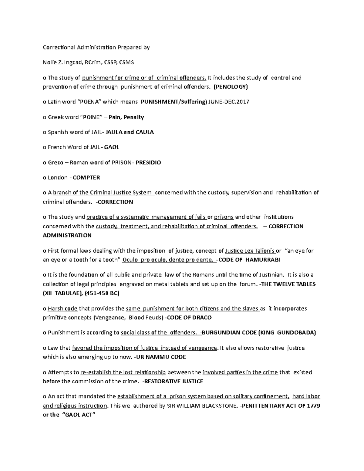 Correctional Administration Prepared by - Ingcad, RCrim, CSSP, CSMS o ...