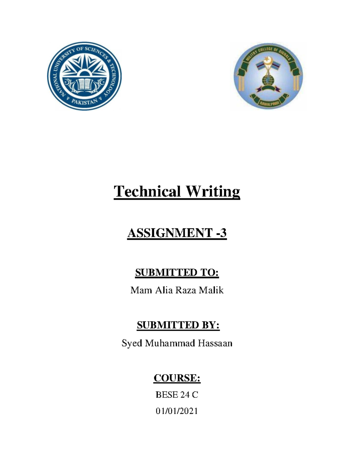 Assign 3 refund Syed M. Hassaan(Bese24C) - Technical Writing ASSIGNMENT - SUBMITTED TO: Mam Alia ...