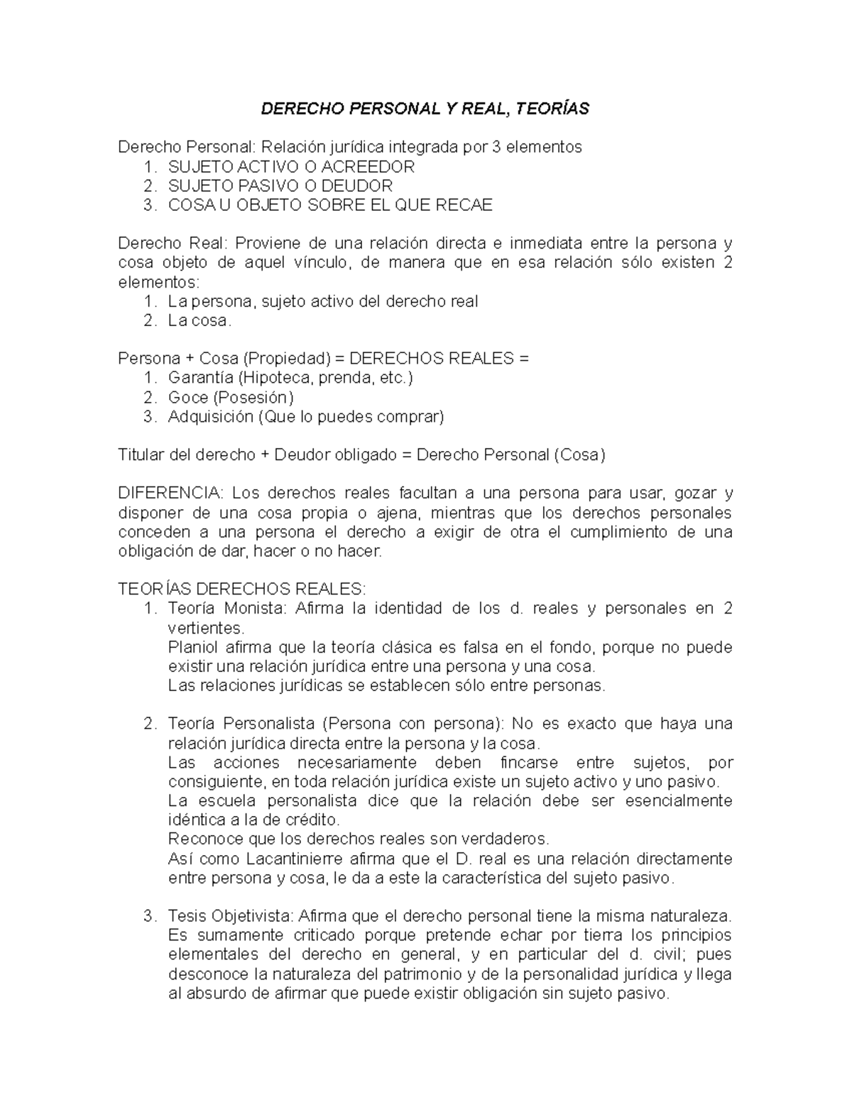 Derecho Personal y real, Teorias - DERECHO PERSONAL Y REAL, TEORÍAS ...
