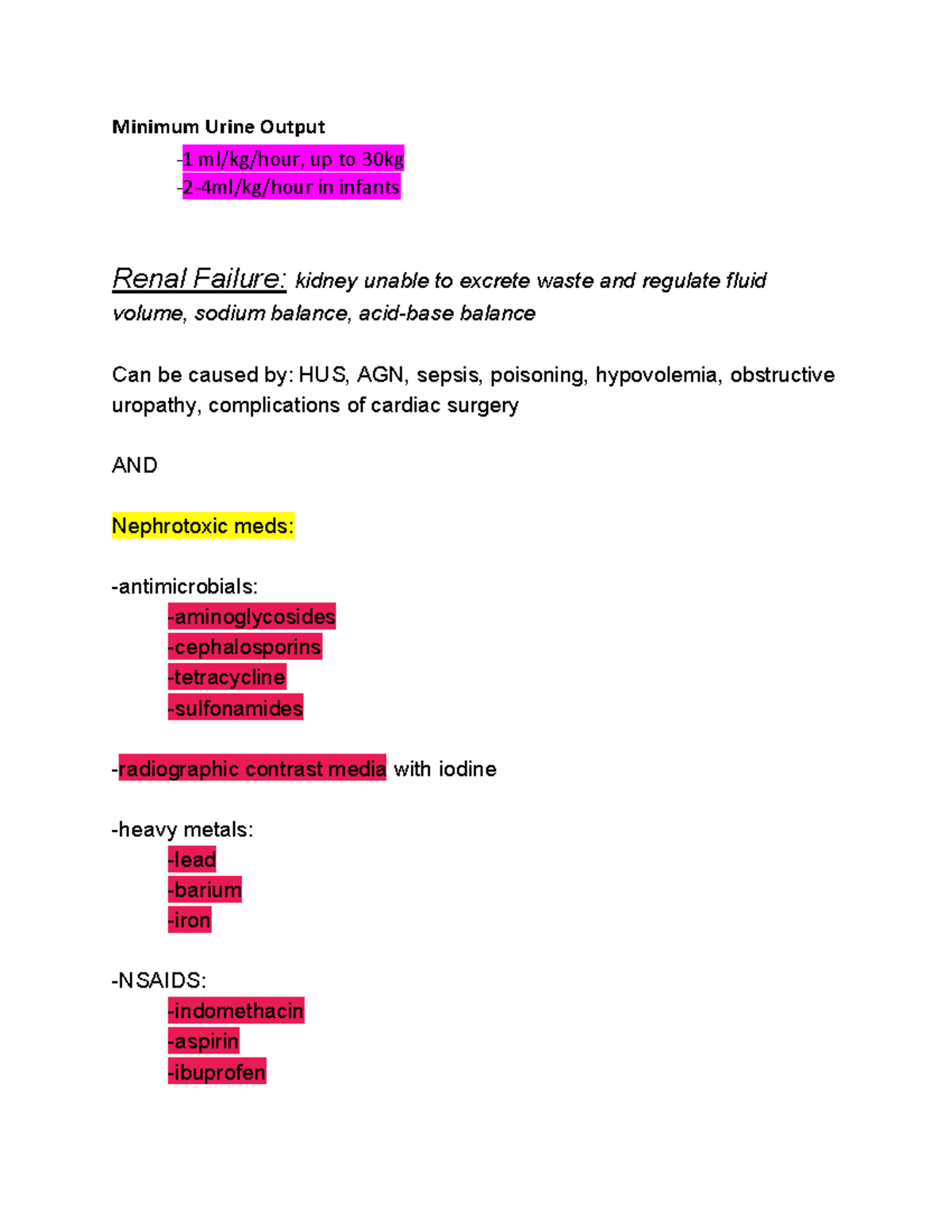 Renal Peds - Minimum Urine Output up to 30kg in infants Renal unable to ...