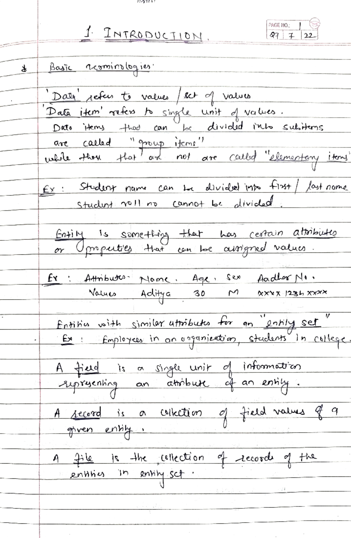 DS Notes - PAGENO: INTRODUCLON 7 22 Basi AA3MINDb 1 Daaek t valueR ...