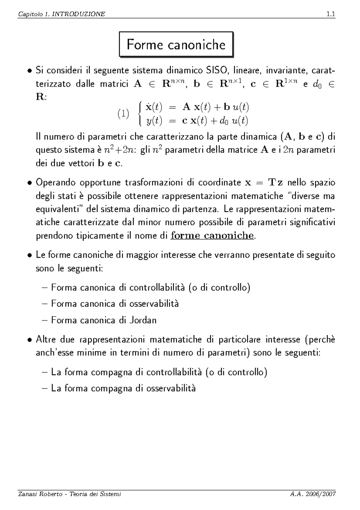 Luc TDS 2006 Forme Canoniche - Capitolo 1. INTRODUZIONE 1. Forme ...