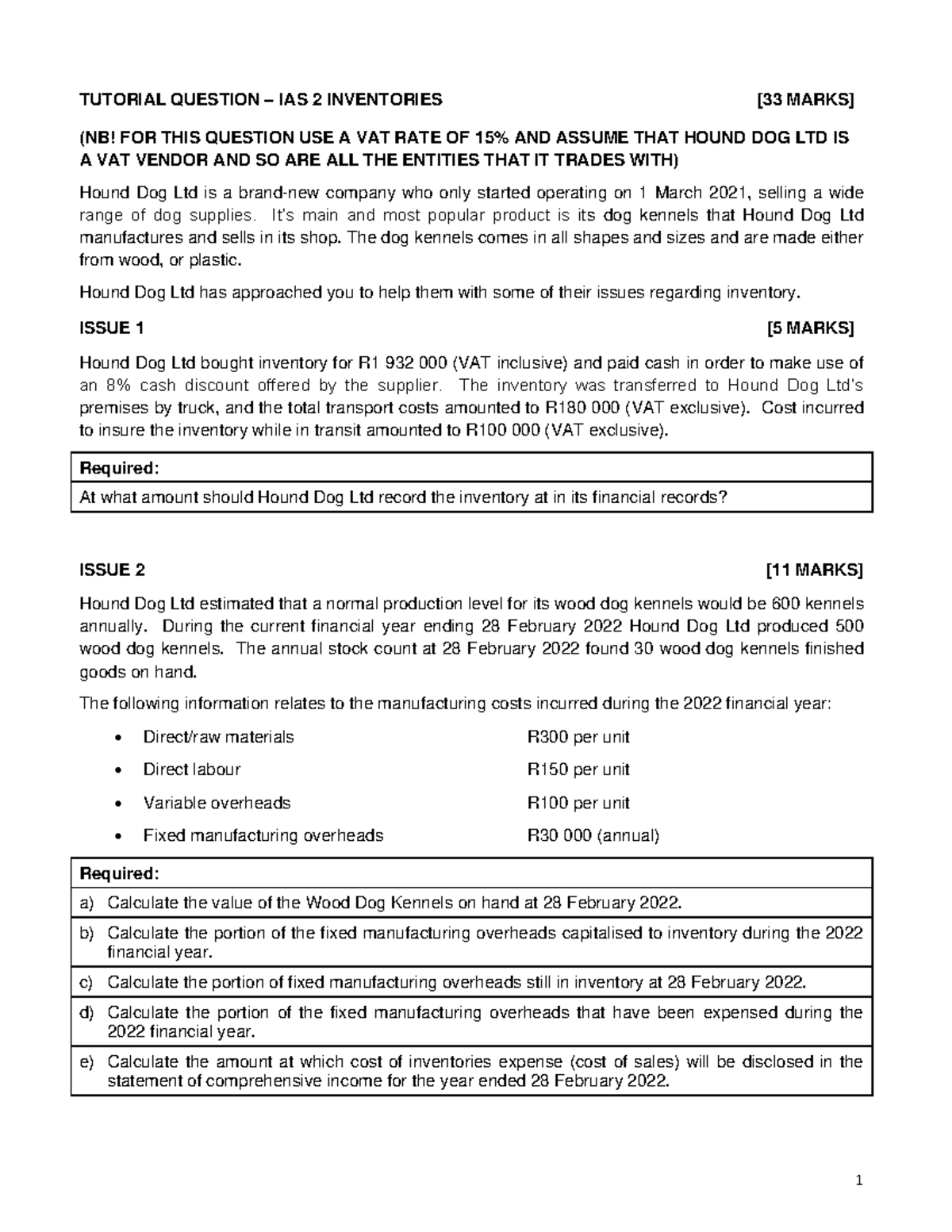 05. Module 5 IAS 2 Inventory (Tutorial - Q) - 1 TUTORIAL QUESTION – IAS ...