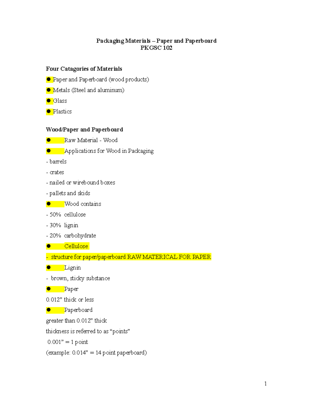 Paper and Paperboard - Part of Exam 1 - Packaging Materials – Paper and ...
