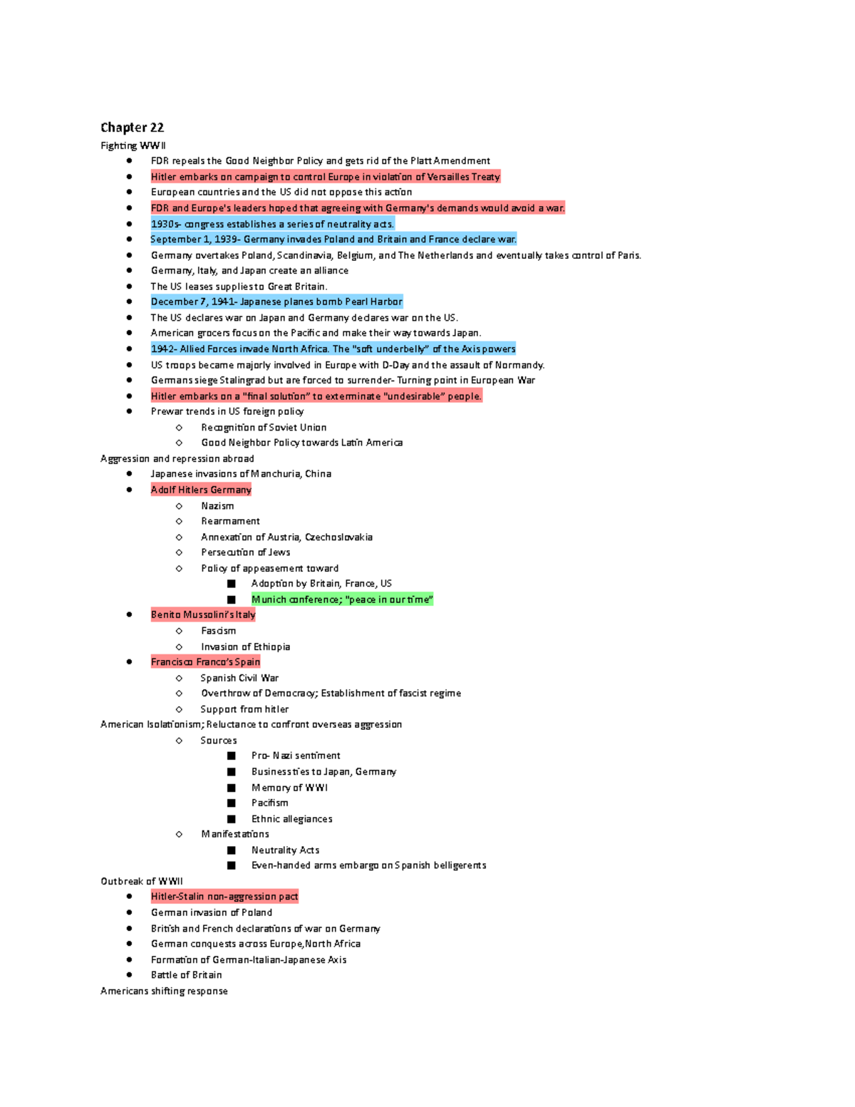 Chapter 22 - Reading Notes - Chapter 22 Fighting WWII FDR repeals the ...