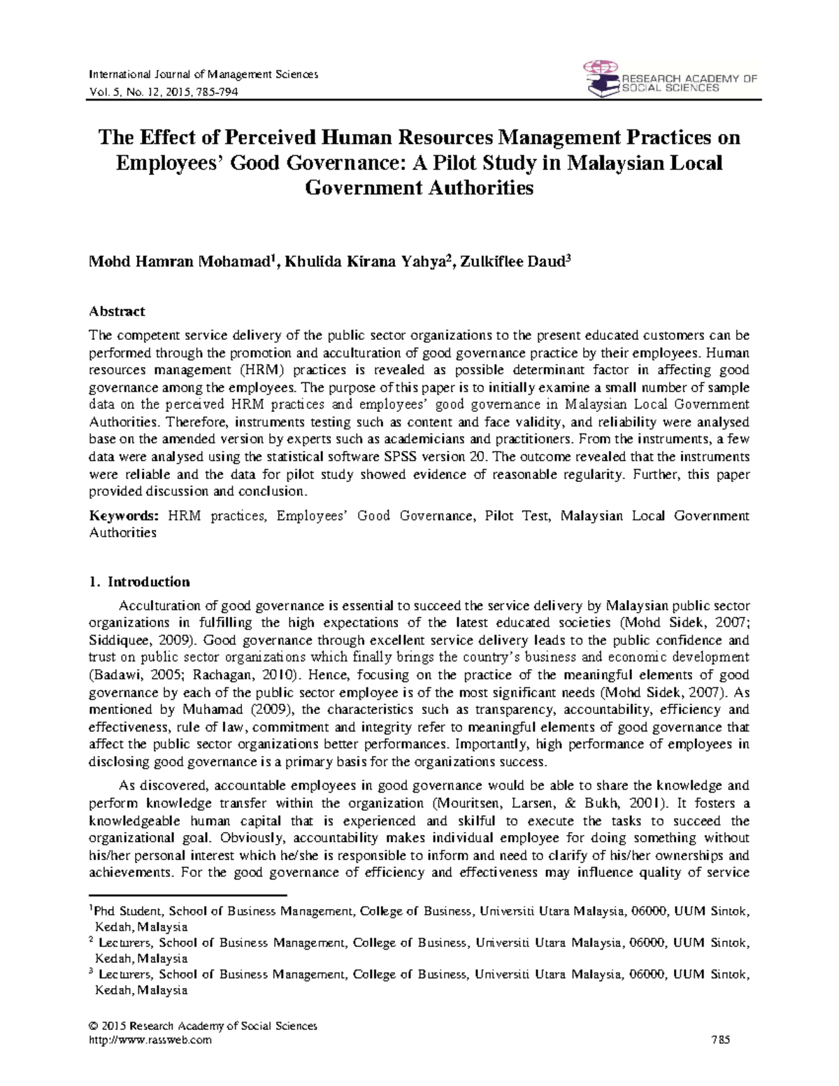 The Effect of Perceived Human Resources - © 2015 Research Academy of ...