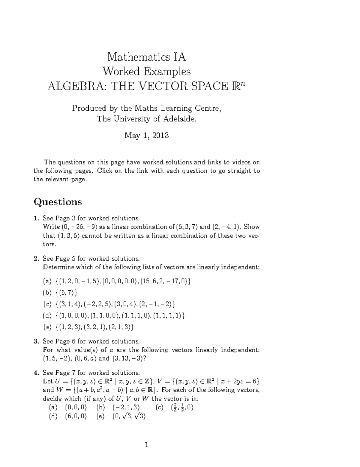 Maths 1a-examples-alg-vecspace - Mathematics IA Worked Examples ALGEBRA ...