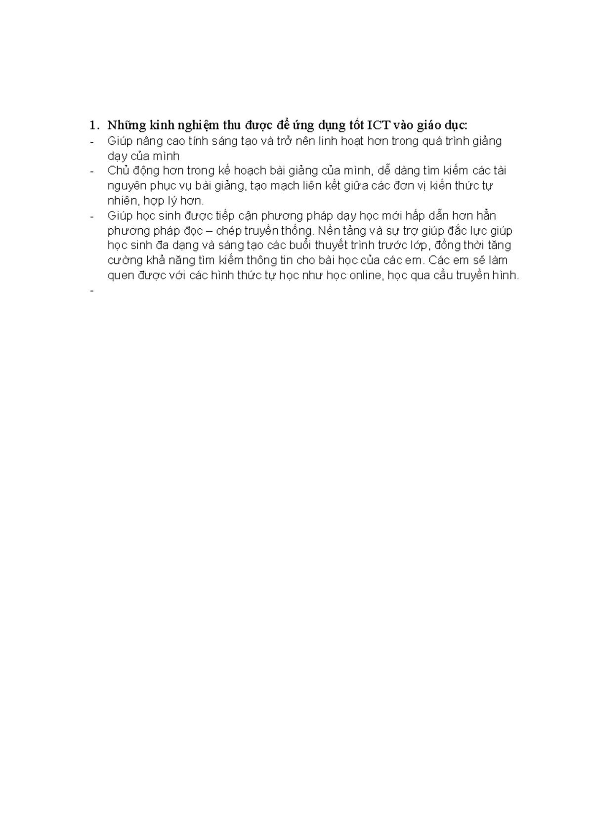 Tài liệu - dfghjkl; - 1. Những kinh nghiệm thu được để ứng dụng tốt ICT ...