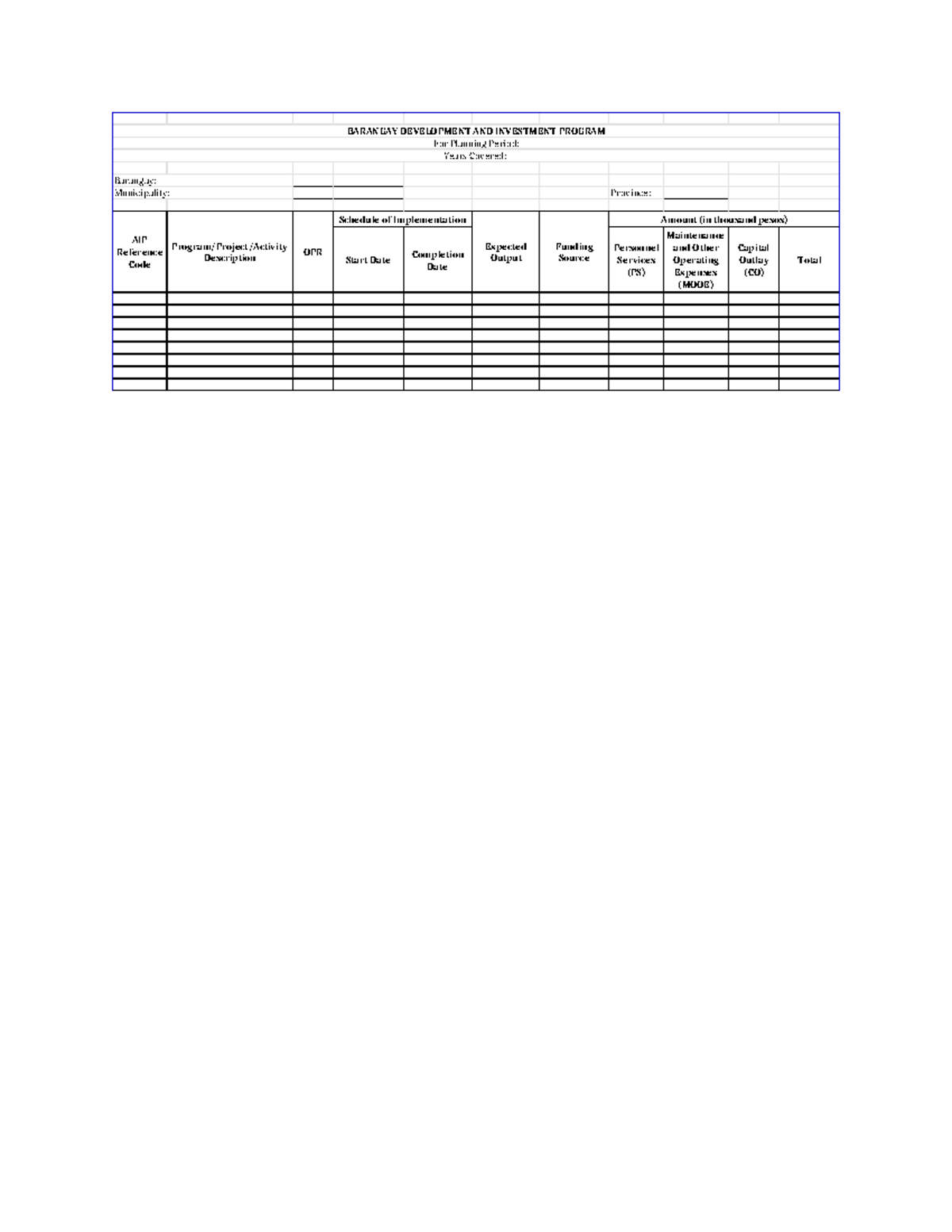 BDIP Template - Elementary Education, Literature - Province: Start Date ...
