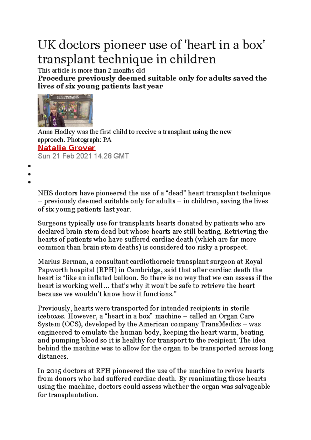 UK doctors pioneer use of - Photograph: PA Natalie Grover Sun 21 Feb ...