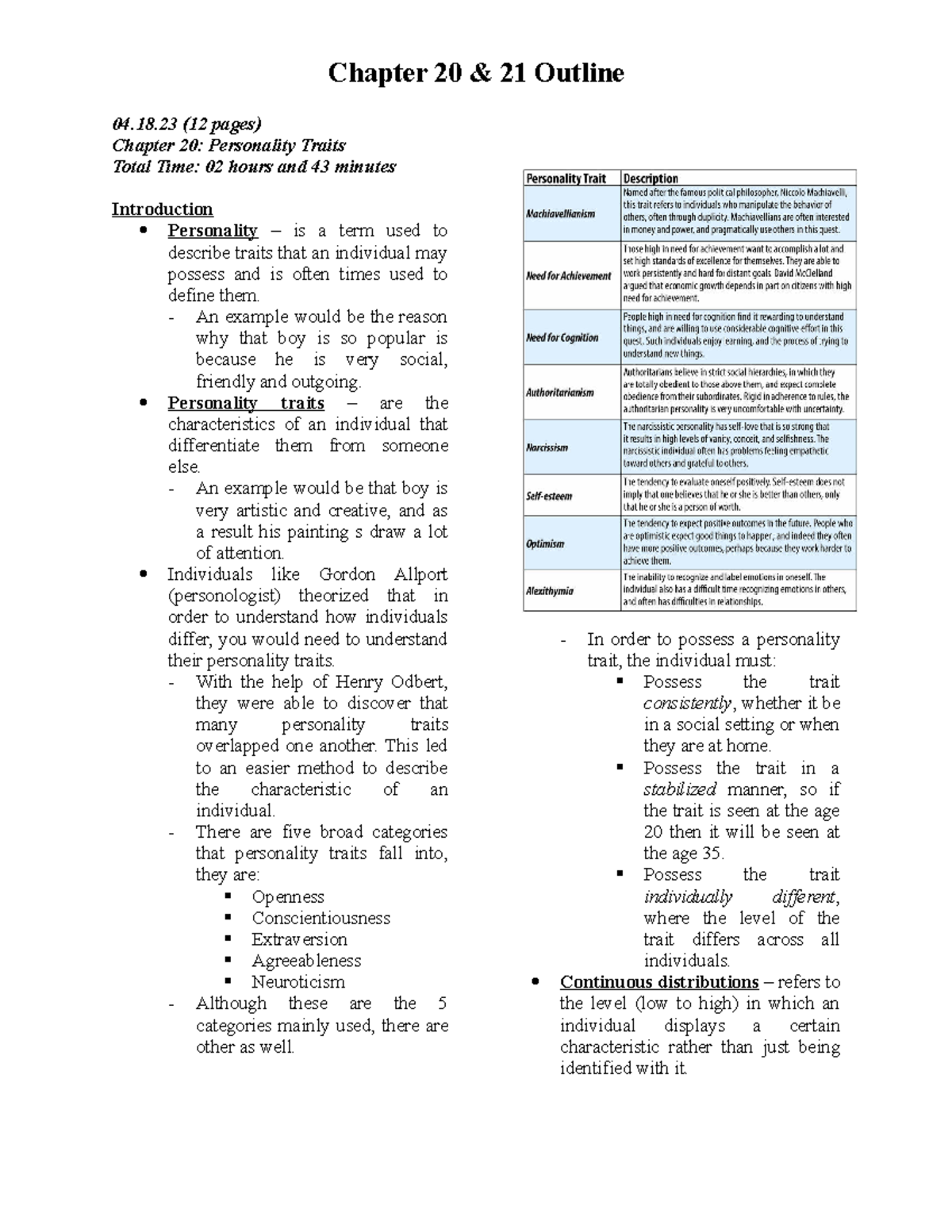 Chapter 20 and 21 Outline (Psychology) - 04.18 (12 pages) Chapter 20 ...