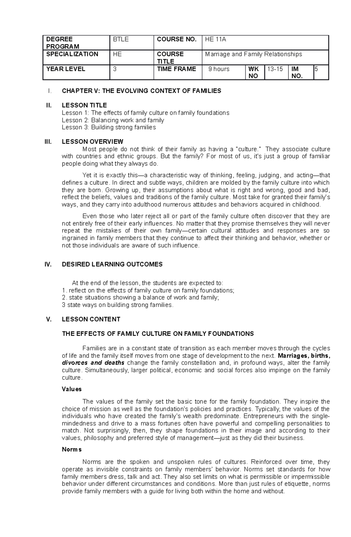 HE 11A Module 5 - Home Economics - DEGREE PROGRAM BTLE COURSE NO. HE ...