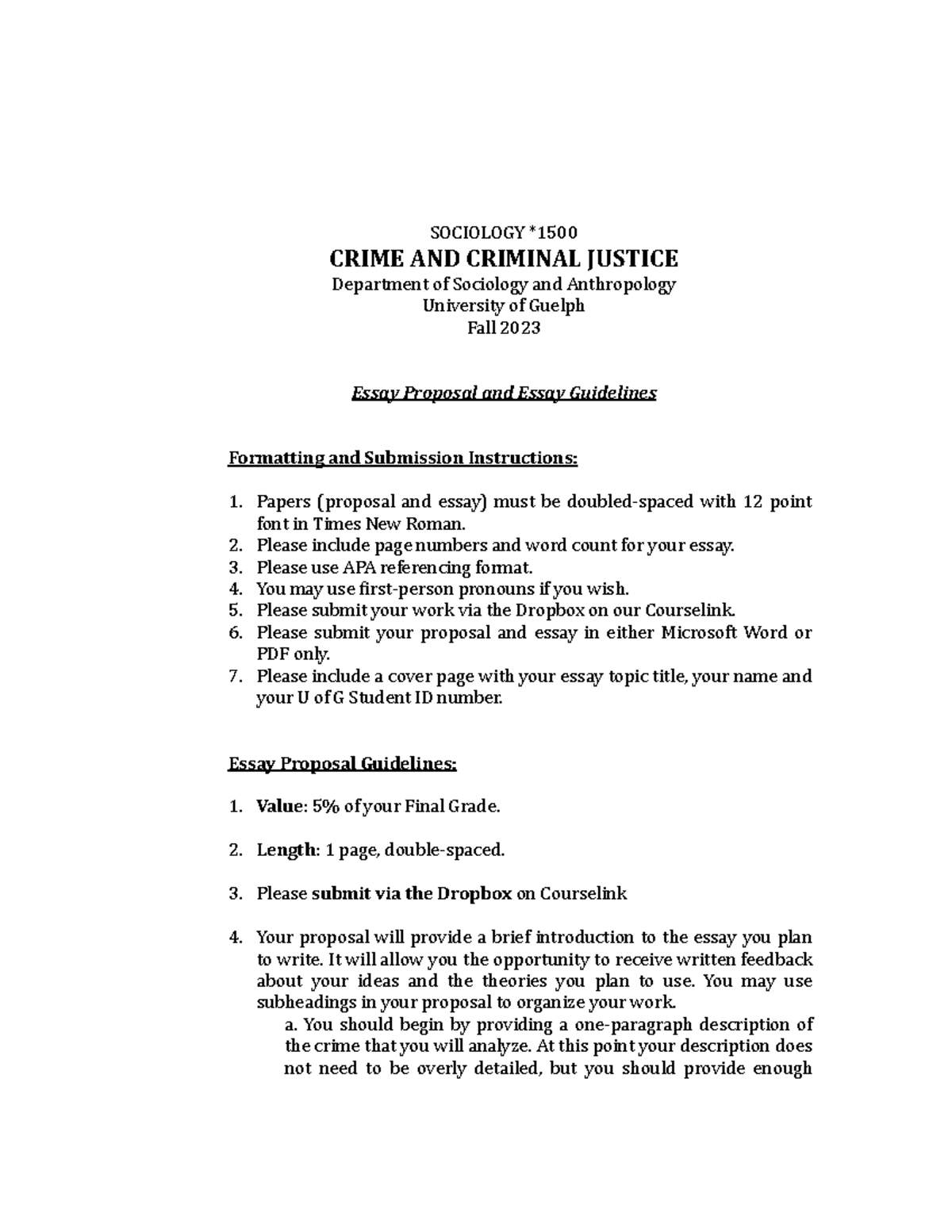 Soc proposal guidelines - SOCIOLOGY * CRIME AND CRIMINAL JUSTICE ...