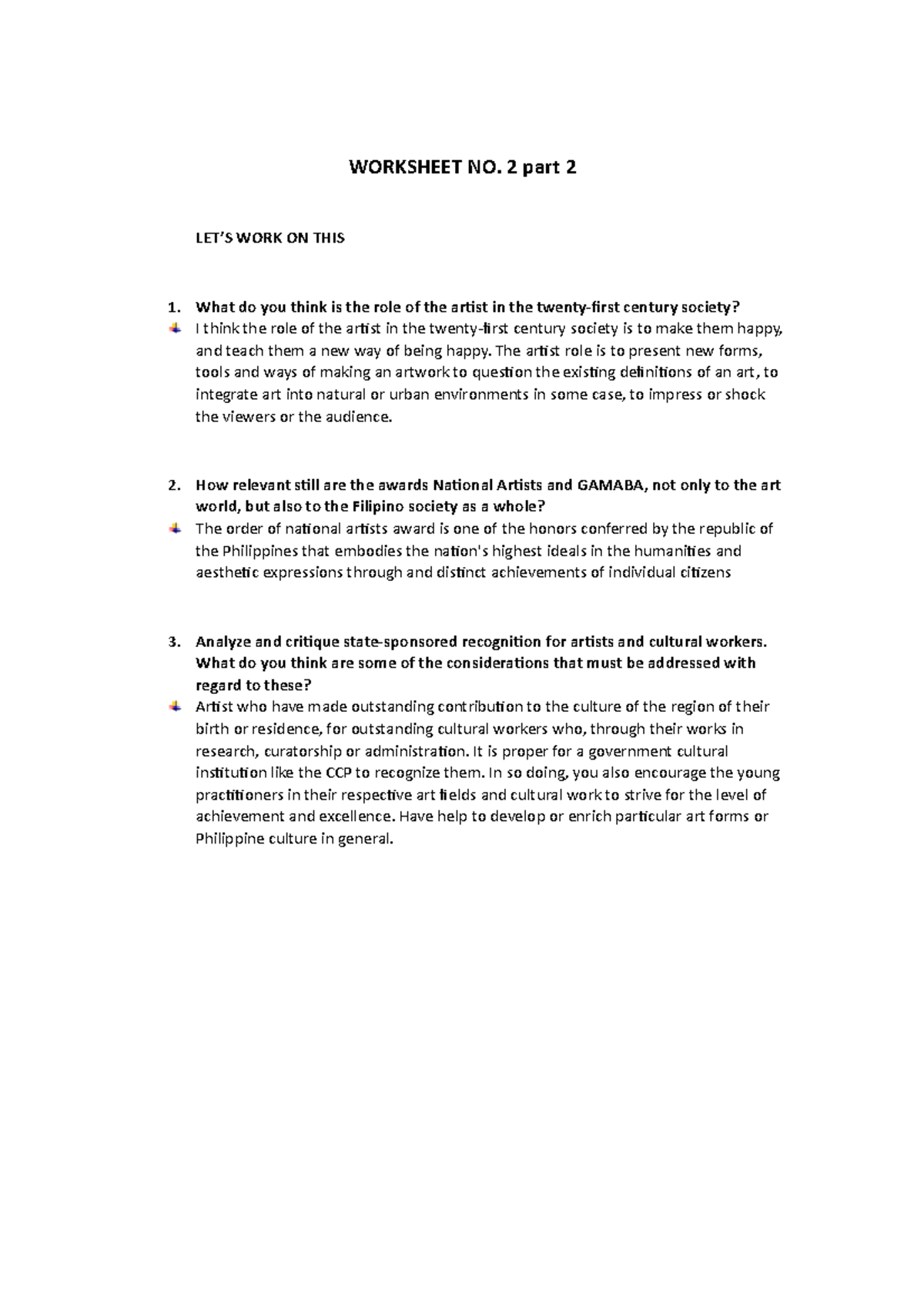 Worksheet NO 2 part 2 - Art Appreciation - WORKSHEET NO. 2 part 2 LET’S ...