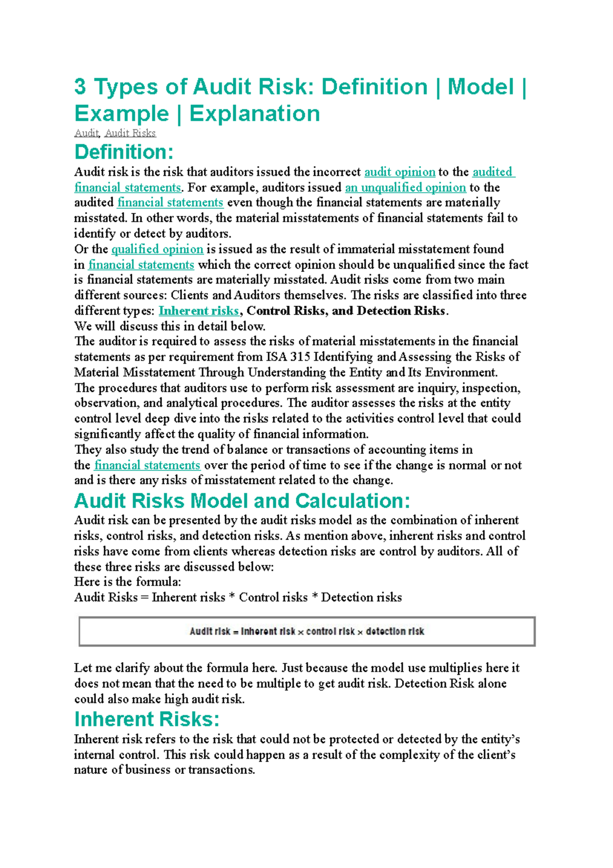 3 Types Of Audit Risk AR IR CR DR RMM IR CR RMM And DR Has