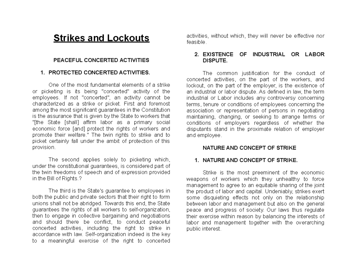 Strikes and Lockouts - Strikes and Lockouts PEACEFUL CONCERTED ...