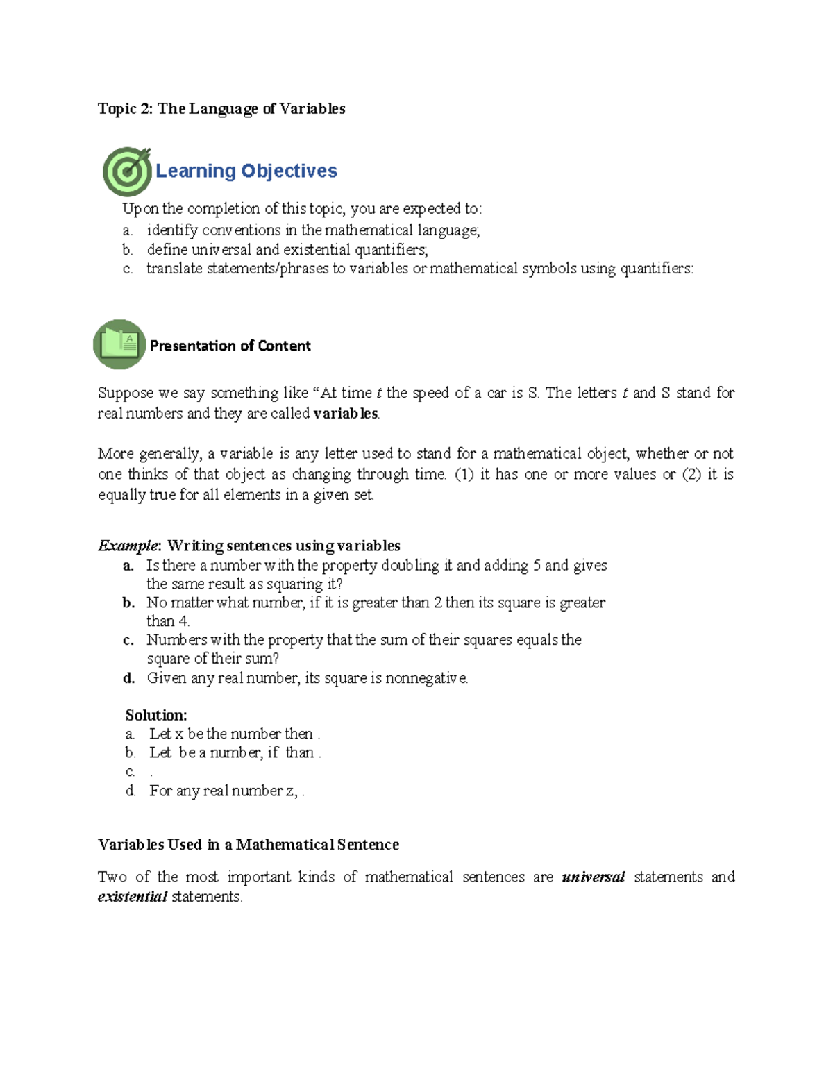 Topic 2 of Unit 2 - Math - Presentation of Content Topic 2: The ...