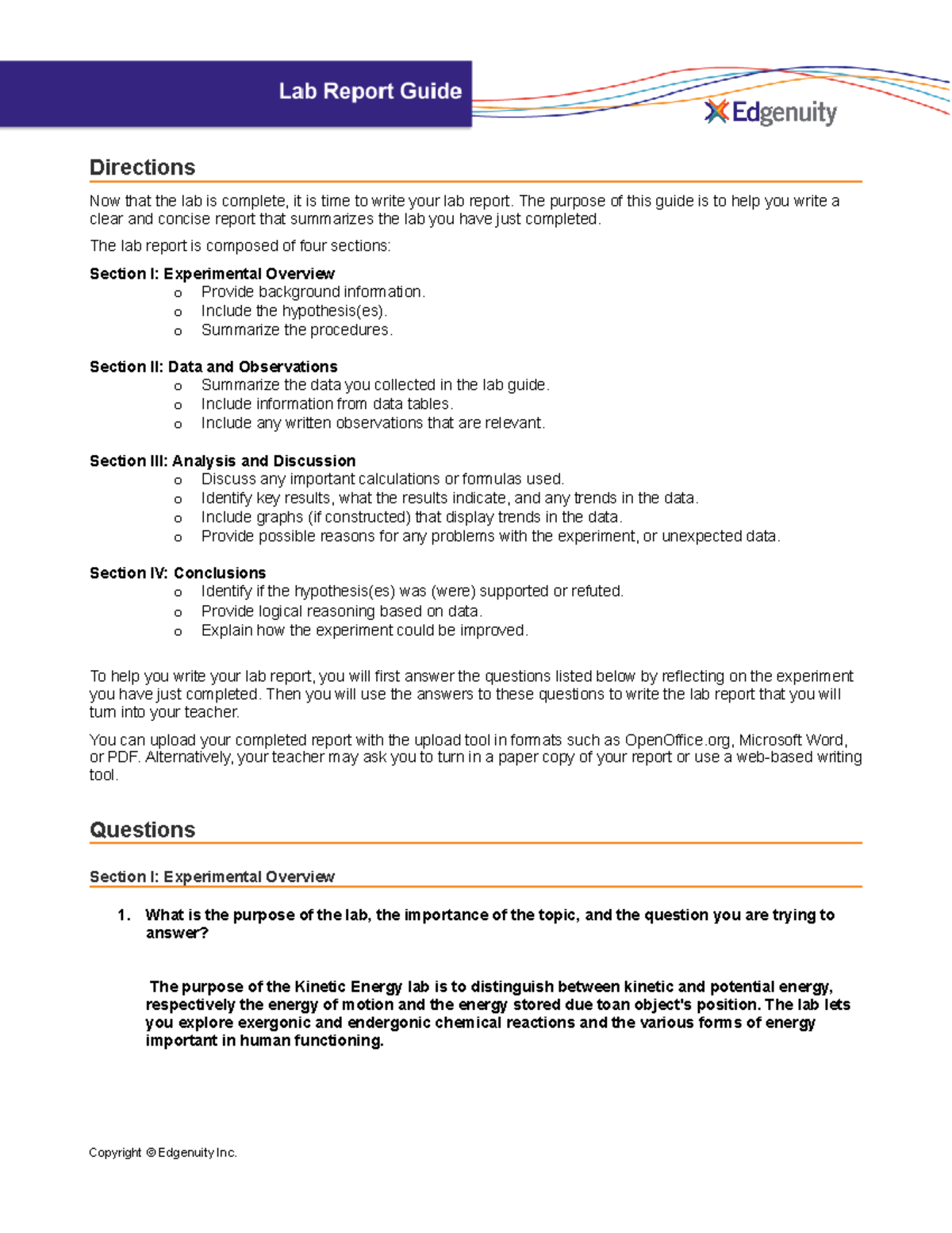 Lab Report Guide Ojnj Directions Now That The Lab Is Complete It Is Time To Write Your Lab