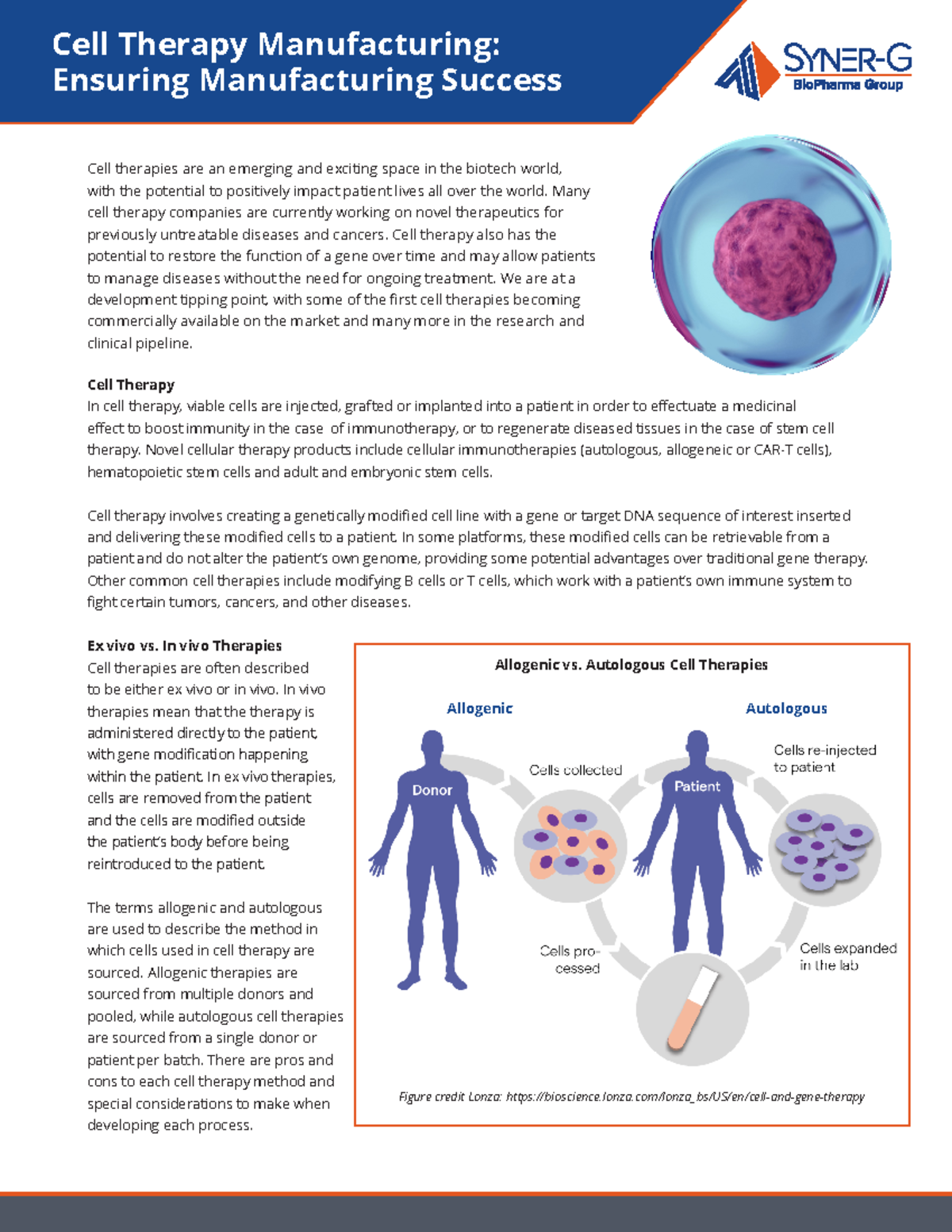 Syner G Cell Therapy White Paper - Cell therapies are an emerging and ...