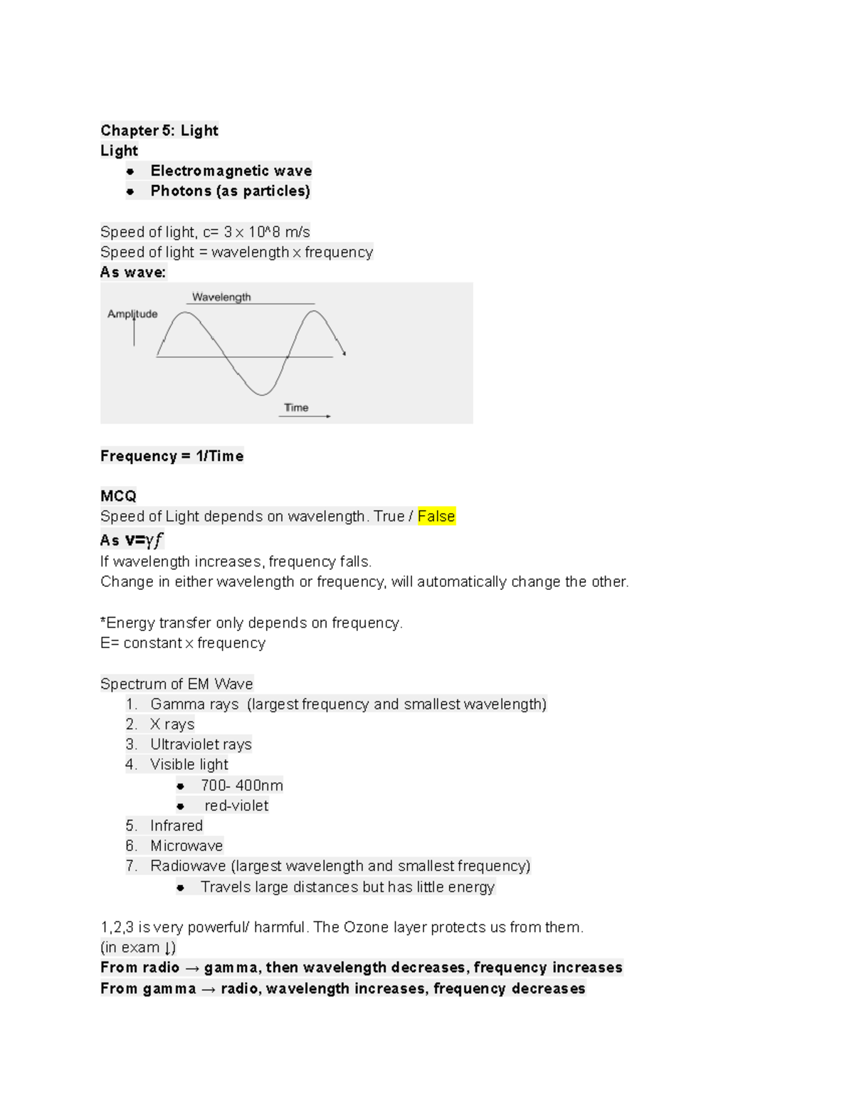 Chapter 5 Light - Chapter 5: Light Light Electromagnetic wave Photons ...