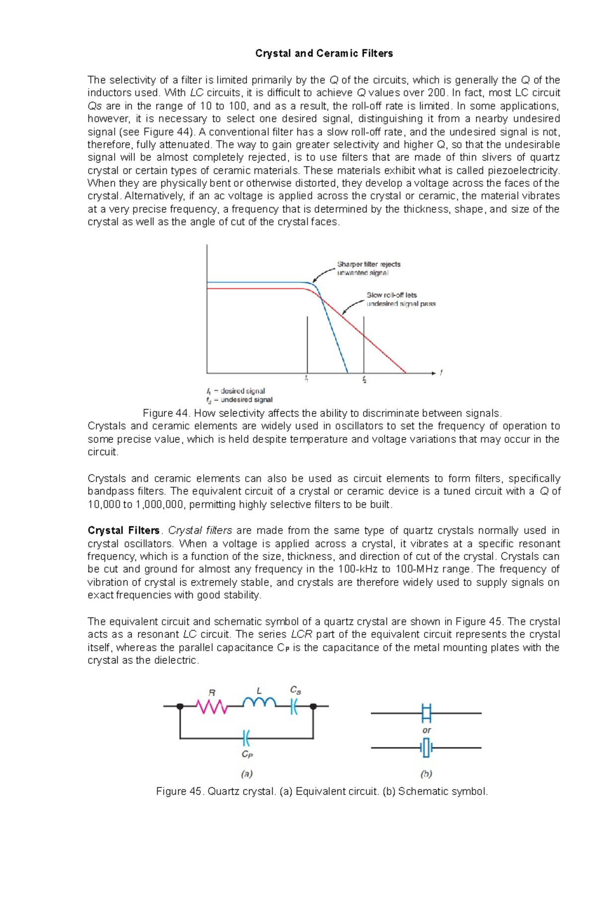 Crystal and Ceramic Filters - With LC circuits, it is difficult to ...