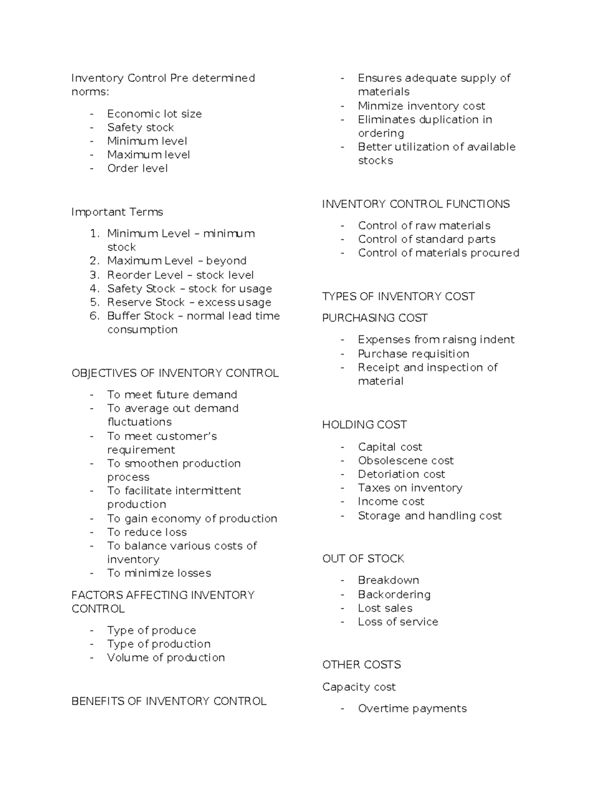 ORMA- Listterms - Summary Inventory Control - Inventory Control Pre ...