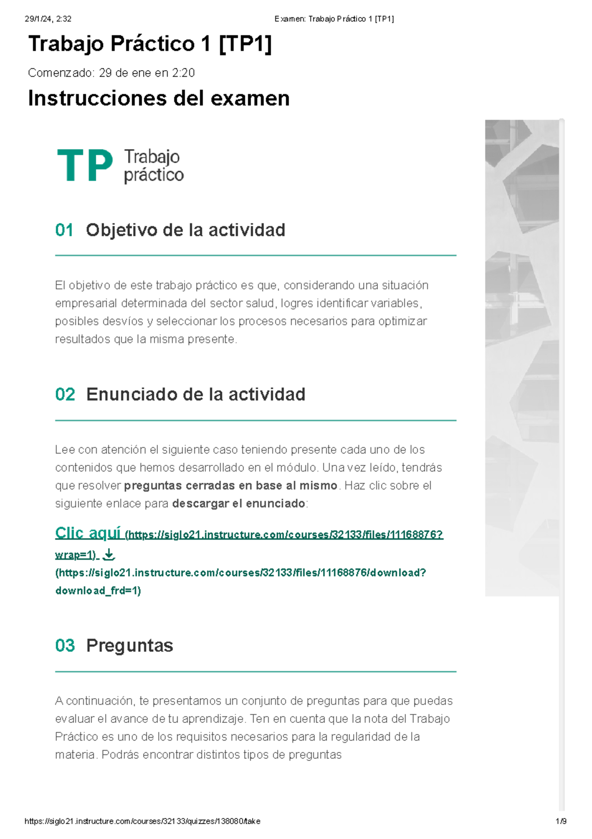 Examen Trabajo Práctico 1 Tp1 Trabajo Práctico 1 Tp1 Comenzado
