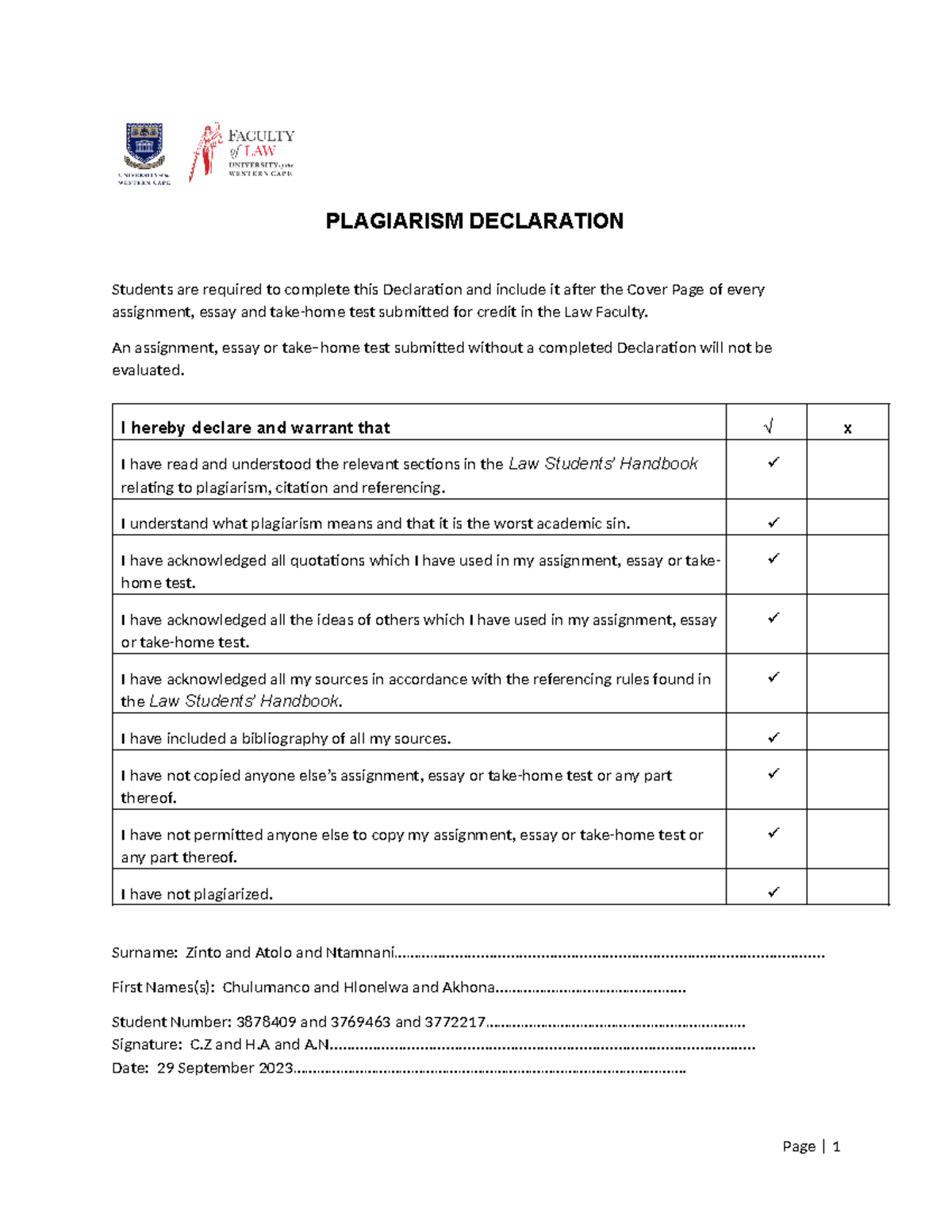 Corporate Law Group Assignment - PLAGIARISM DECLARATION Students are ...