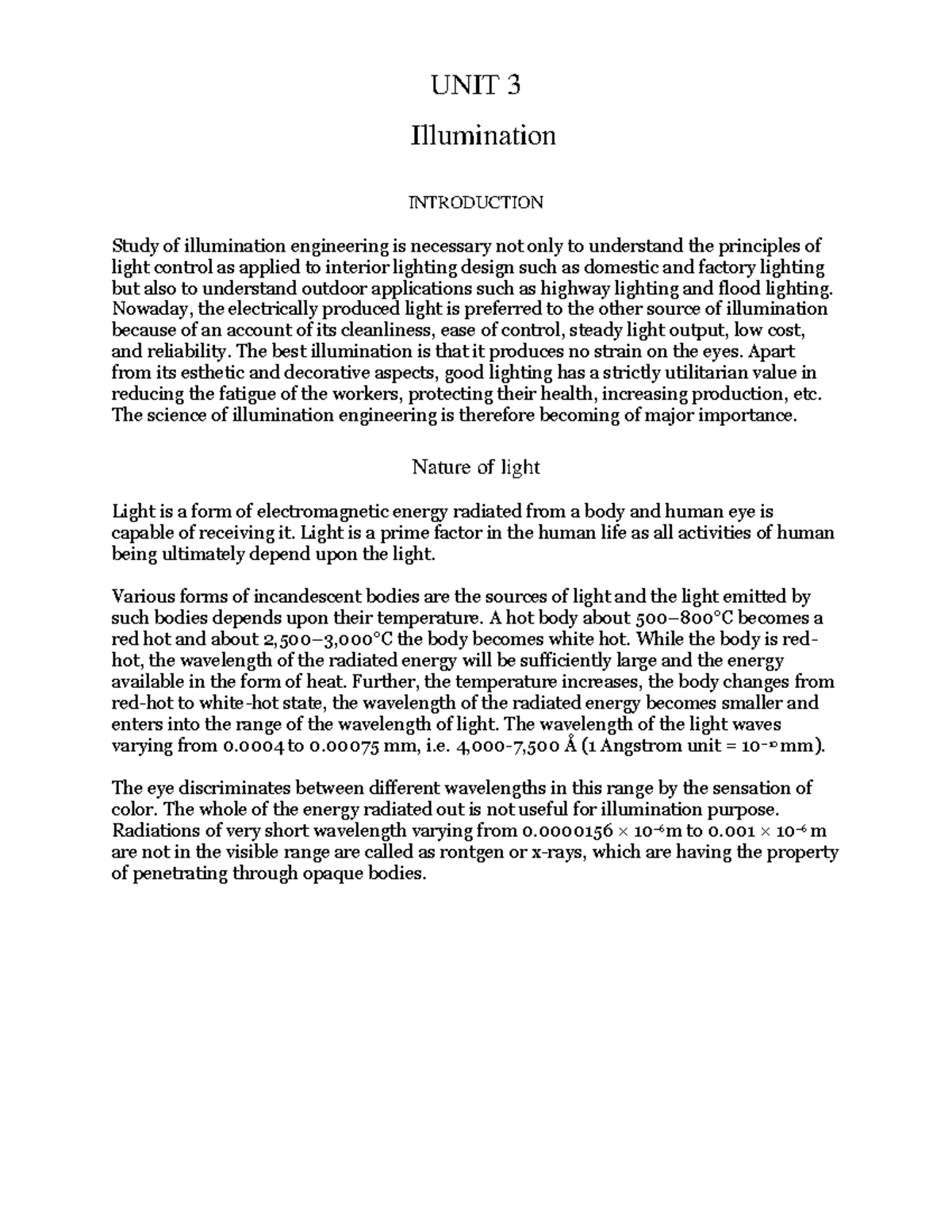 Illuminaion 5 - electrical craft - UNIT 3 Illumination INTRODUCTION ...