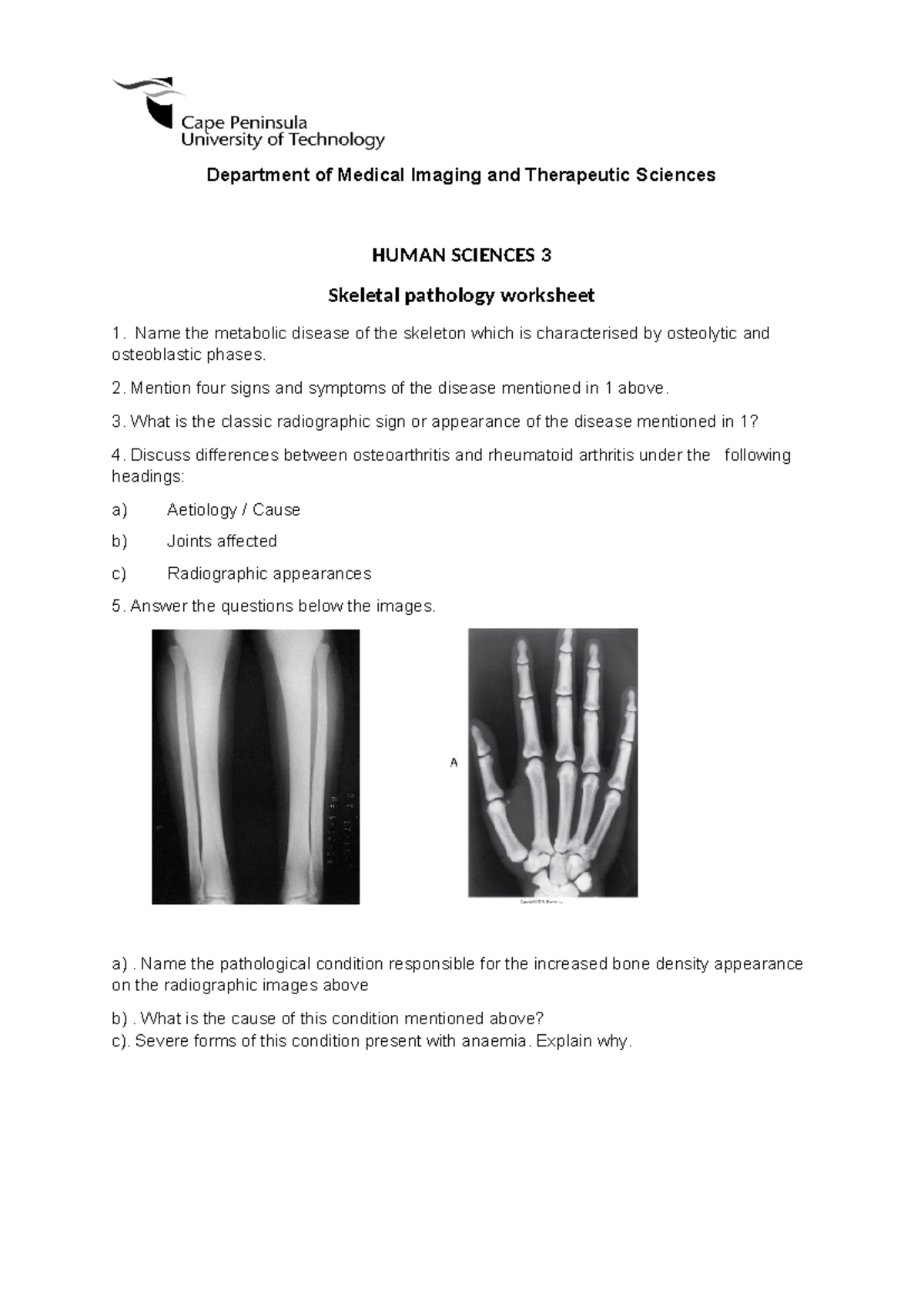 Skeletal pathology worksheet - Name the metabolic disease of the ...