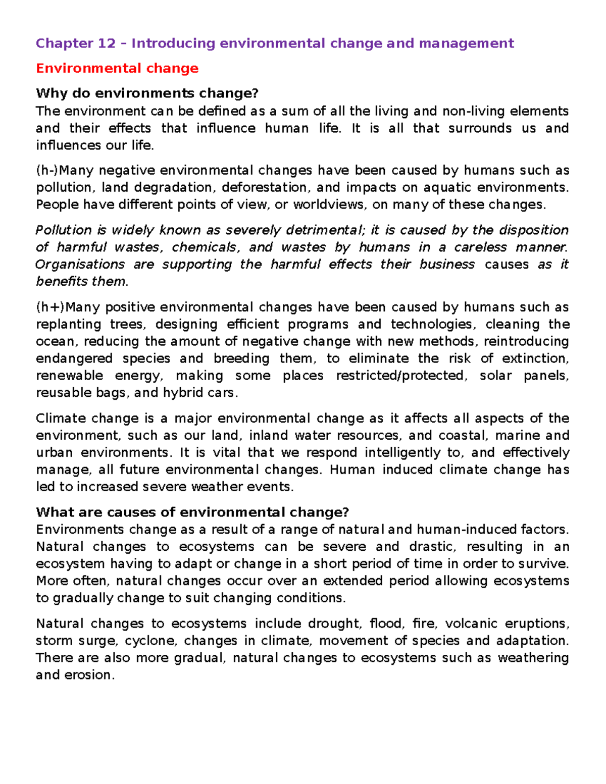 Geography Notes - Chapter 12 – Introducing environmental change and ...