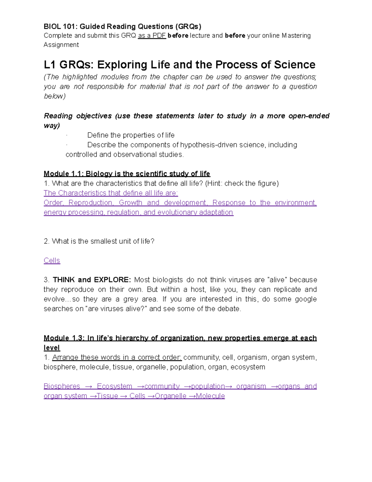 L01 GRQs Exploring Life and Process of Science - Complete and submit ...