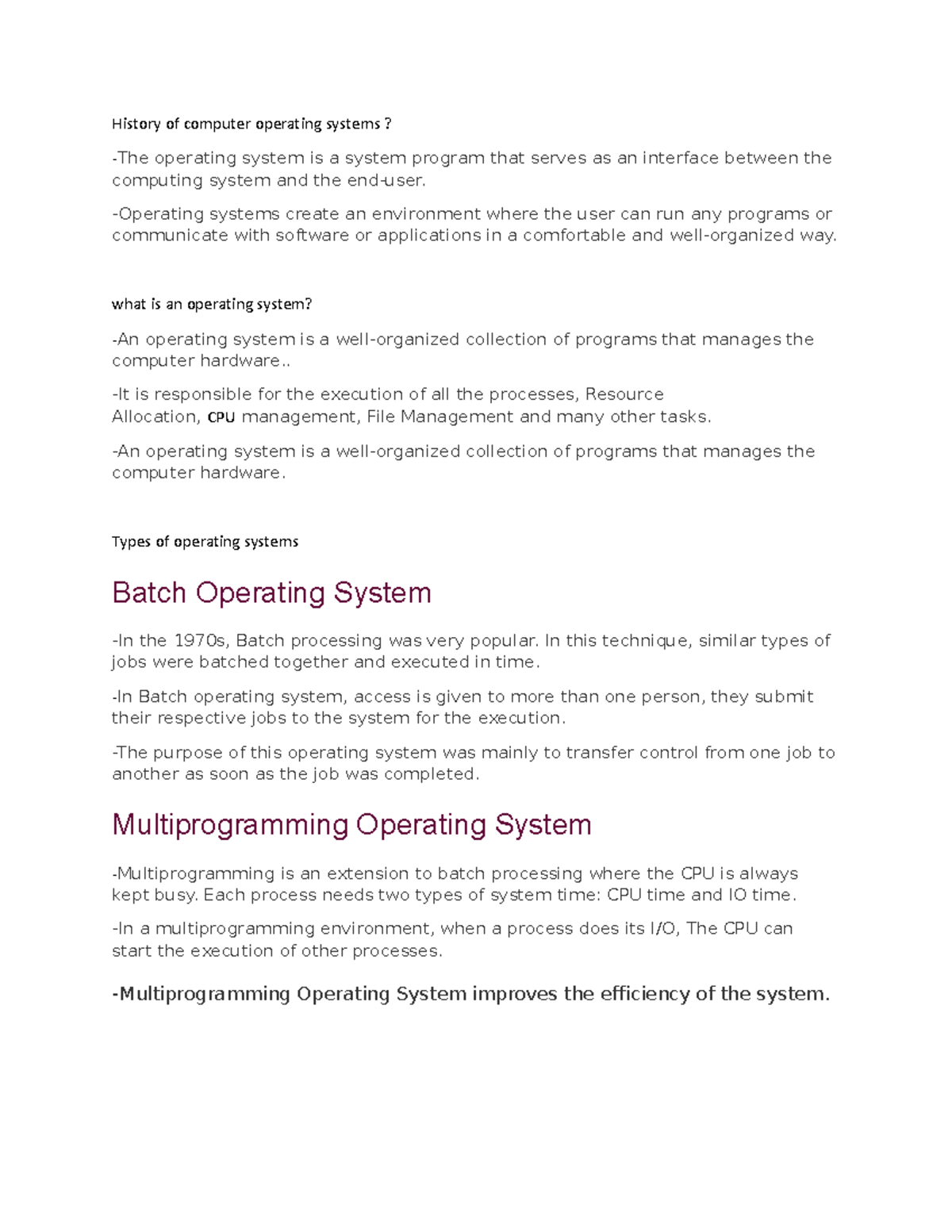 Operating Systems Kwnks History Of Computer Operating Systems The Operating System Is A