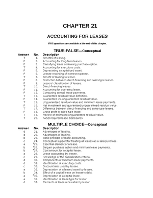 Lease Problems and Answers - CHAPTER 21 ACCOUNTING FOR LEASES CHAPTER LEARNING OBJECTIVES ...