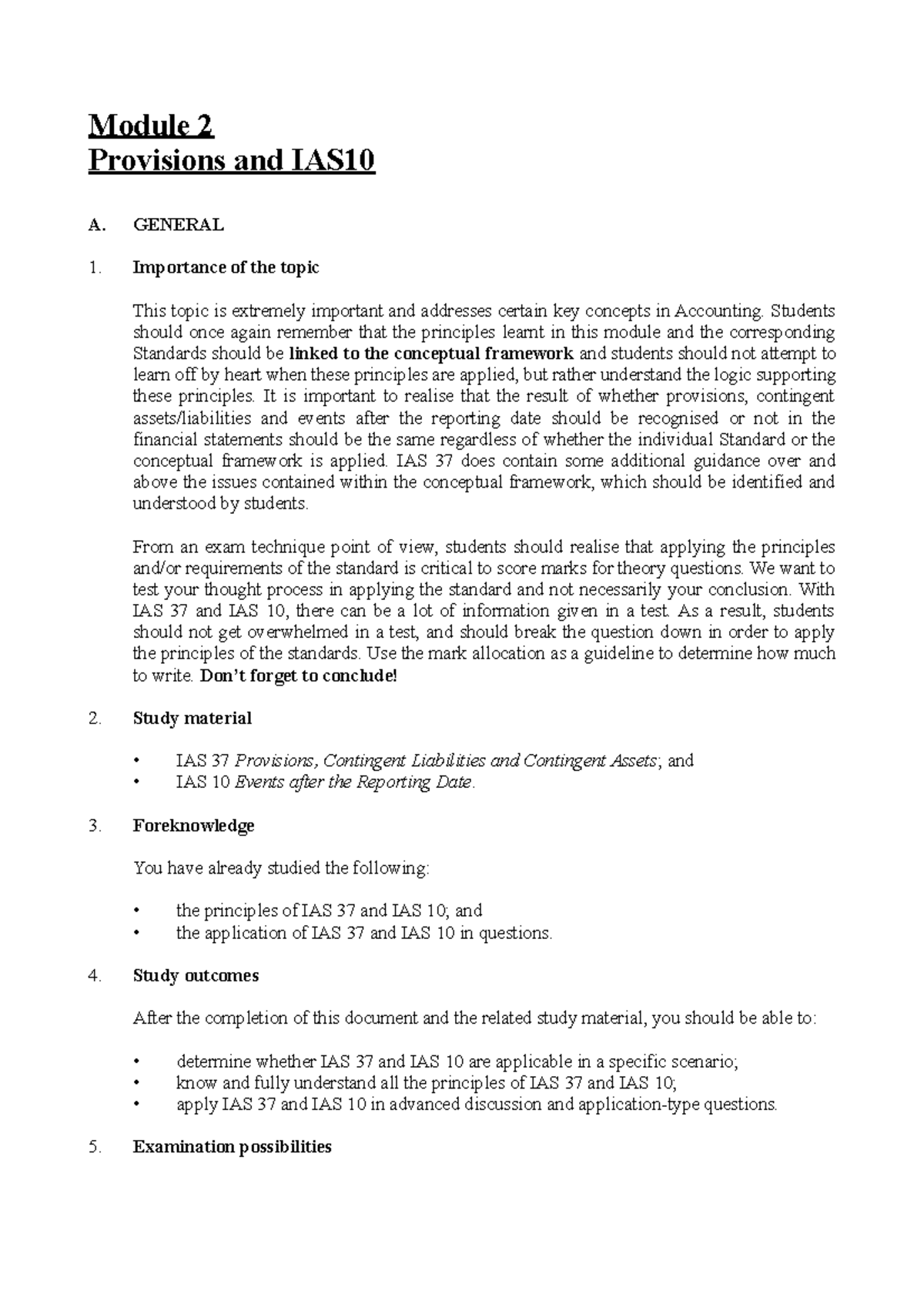 Module 2 - Provisions and IAS 10 - Module 2 Provisions and IAS A ...
