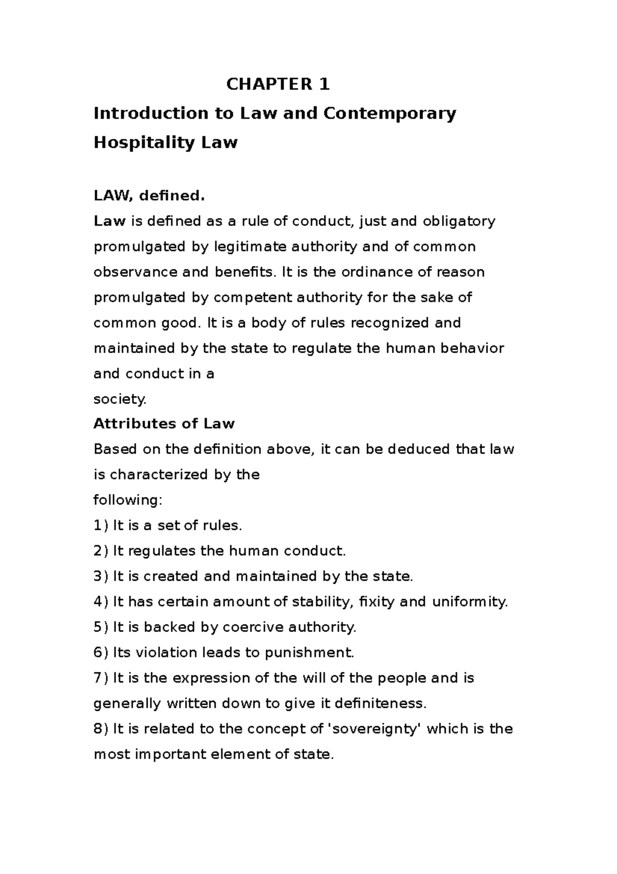 THC-4 Legal Aspect Chapter 1 - CHAPTER 1 Introduction to Law and ...