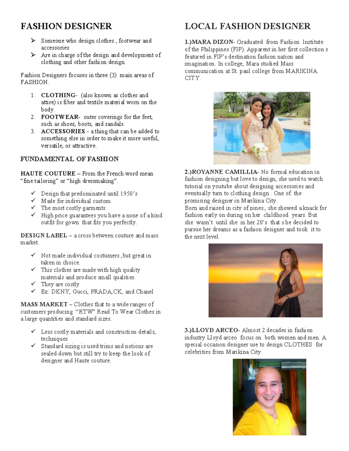 Handouts 2 EFD - FASHION DESIGNER Someone who design clothes , footwear ...