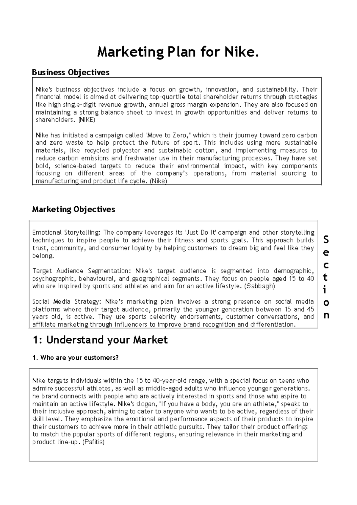 23-24 Marketing Plan - Claa notes - Marketing Plan for Nike. Business ...