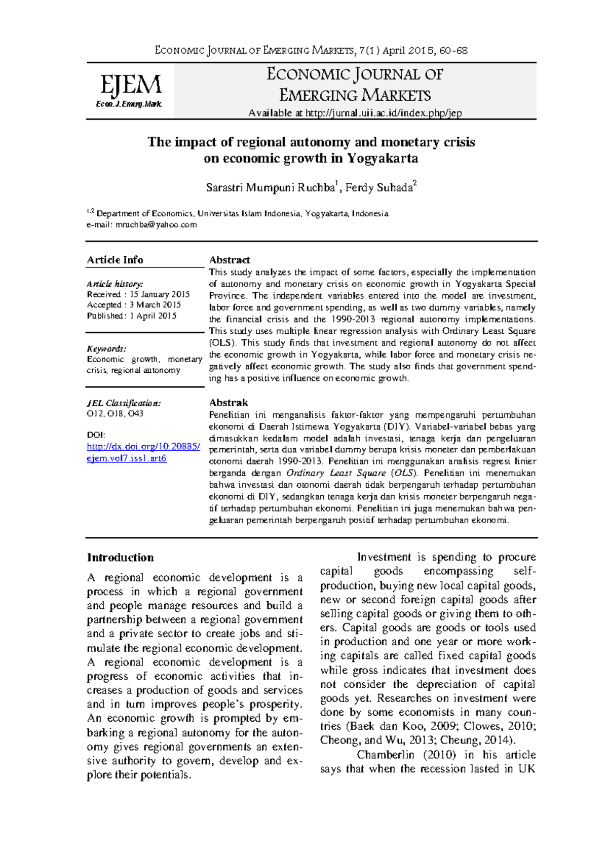 The impact of regional autonomy and monetary 1 - - Studocu