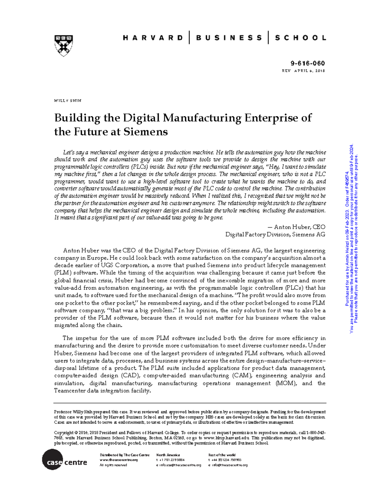 03 Case Study Siemens - Für die Übungsaufgaben 3 - Educational material supplied by The Case ...