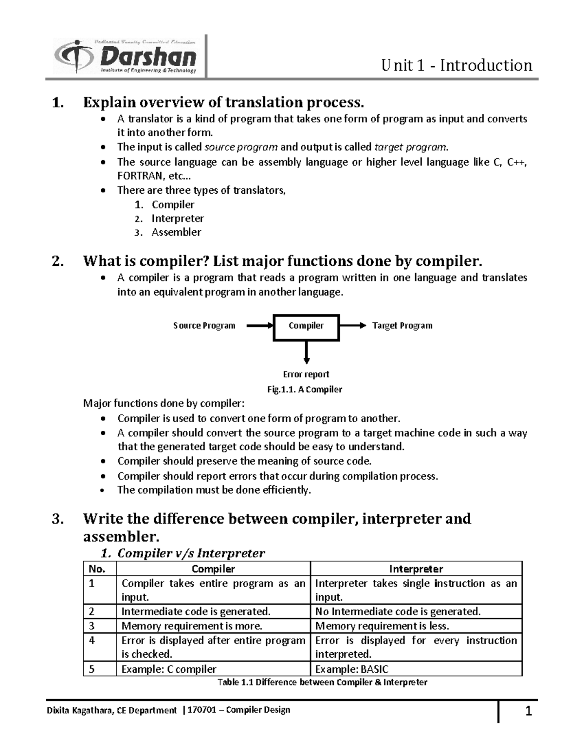 Compiler Design - Dixita Kagathara, CE Department | 170701 Explain ...
