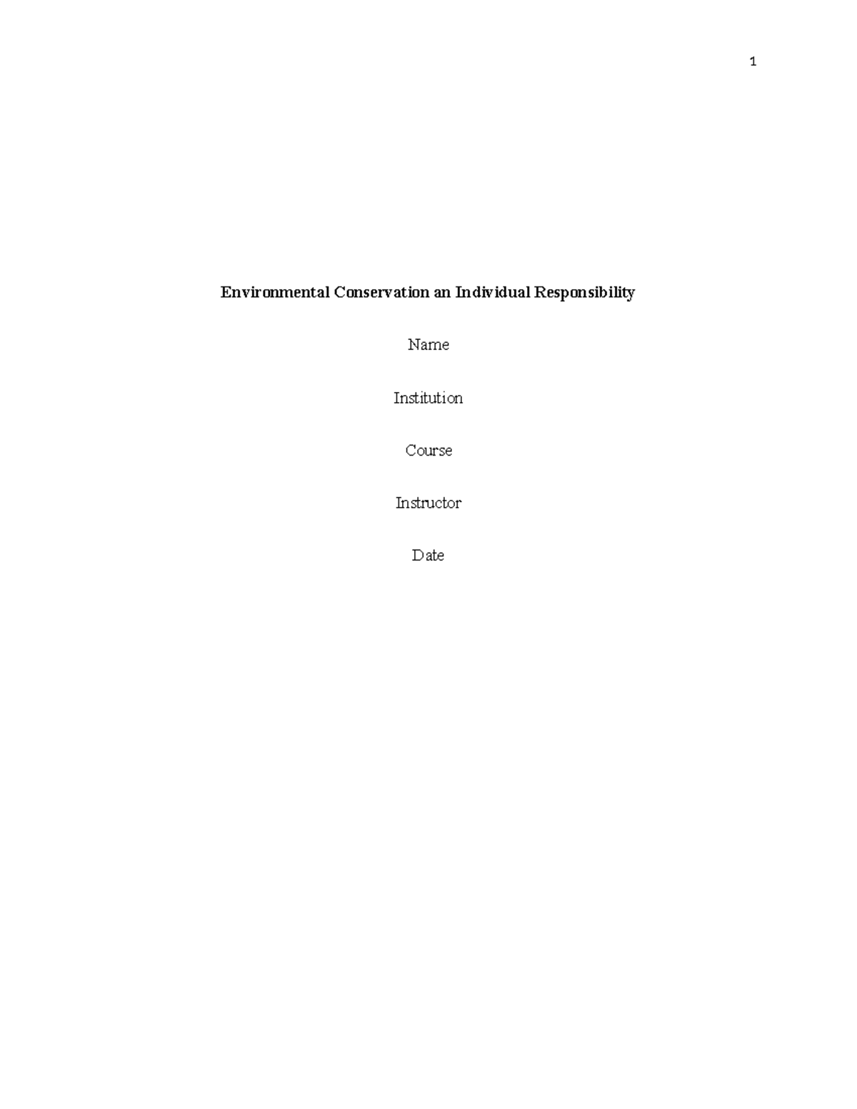 Environmental Conservation an Individual Responsibility - Environmental ...