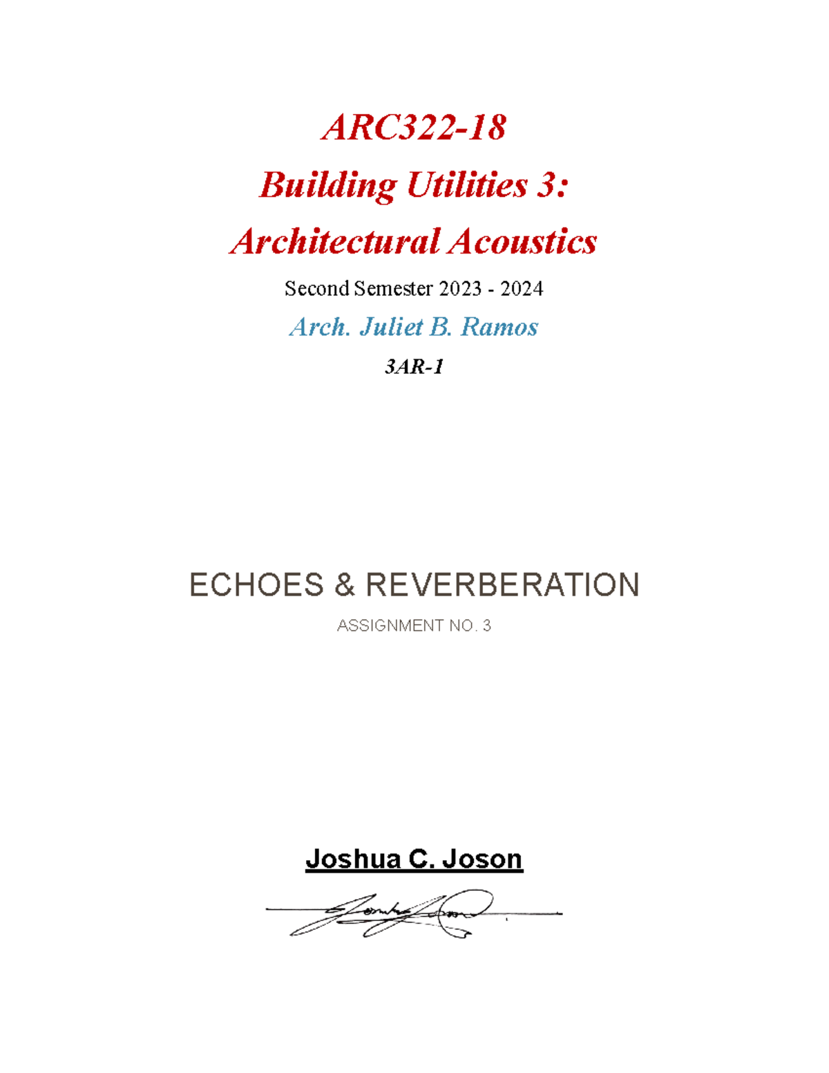 Joson, Joshua C. Assignment 03 BU3 3AR-1 - ARC322- Building Utilities 3 ...
