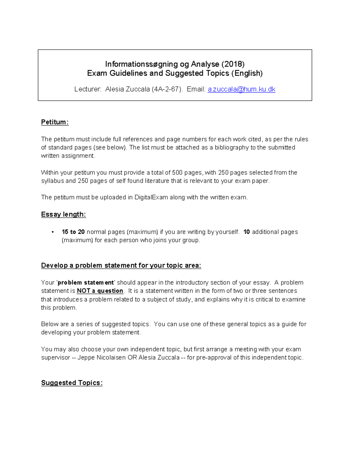 Exam Guidelines Sdds Informationss gning Og Analyse 2018 Exam