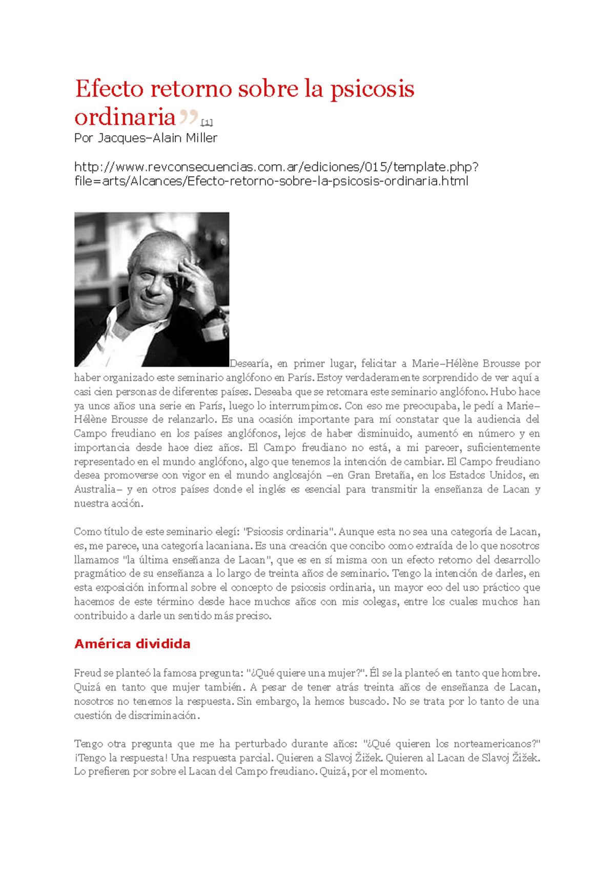 Efecto retorno sobre la psicosis ordinaria. Miller - Efecto retorno ...