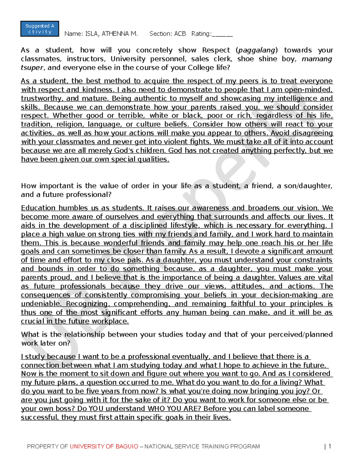 NSTP1 Module 3 - Exercises-1 - As a student, how will you concretely ...