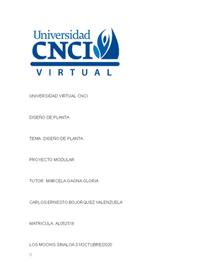 Proyecto Modular, Diseño de Planta - UNIVERSIDAD VIRTUAL CNCI LOURDES RIVERA VEZQUEZ SANTIAGO ...