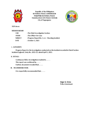 PNP Memprandum - PNP MEMORANDUM FORMAT - Republic of the Philippines ...